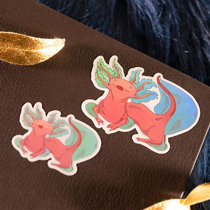 Axolotl Beach Boi - Holographic Sticker – Honeyed Crow